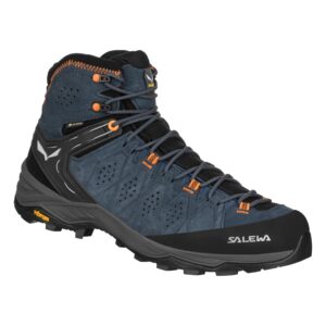 salewa men's alp trainer 2 mid gore-tex waterproof gtx hiking boot - dark denim/fluo orange - 12