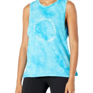 Juicy Couture Women's Performance Sport Logo Tank, Blissful Blue Tie Dye, X-Large