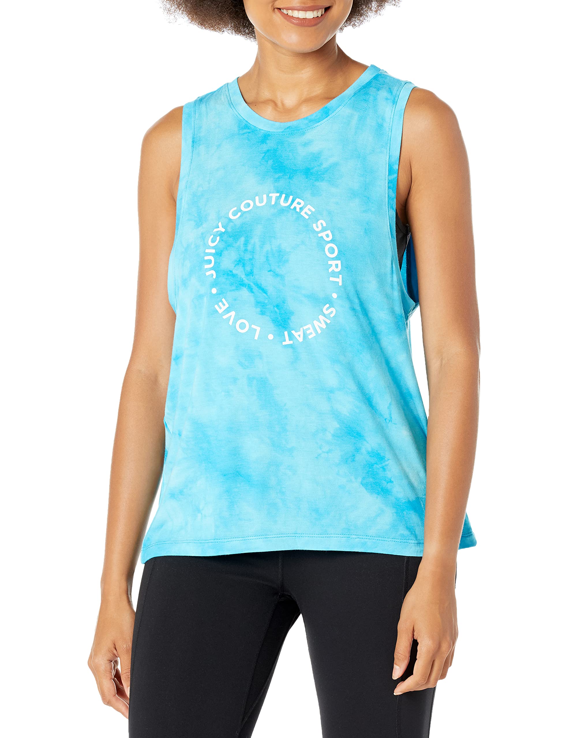 Juicy Couture Women's Performance Sport Logo Tank, Blissful Blue Tie Dye, X-Large