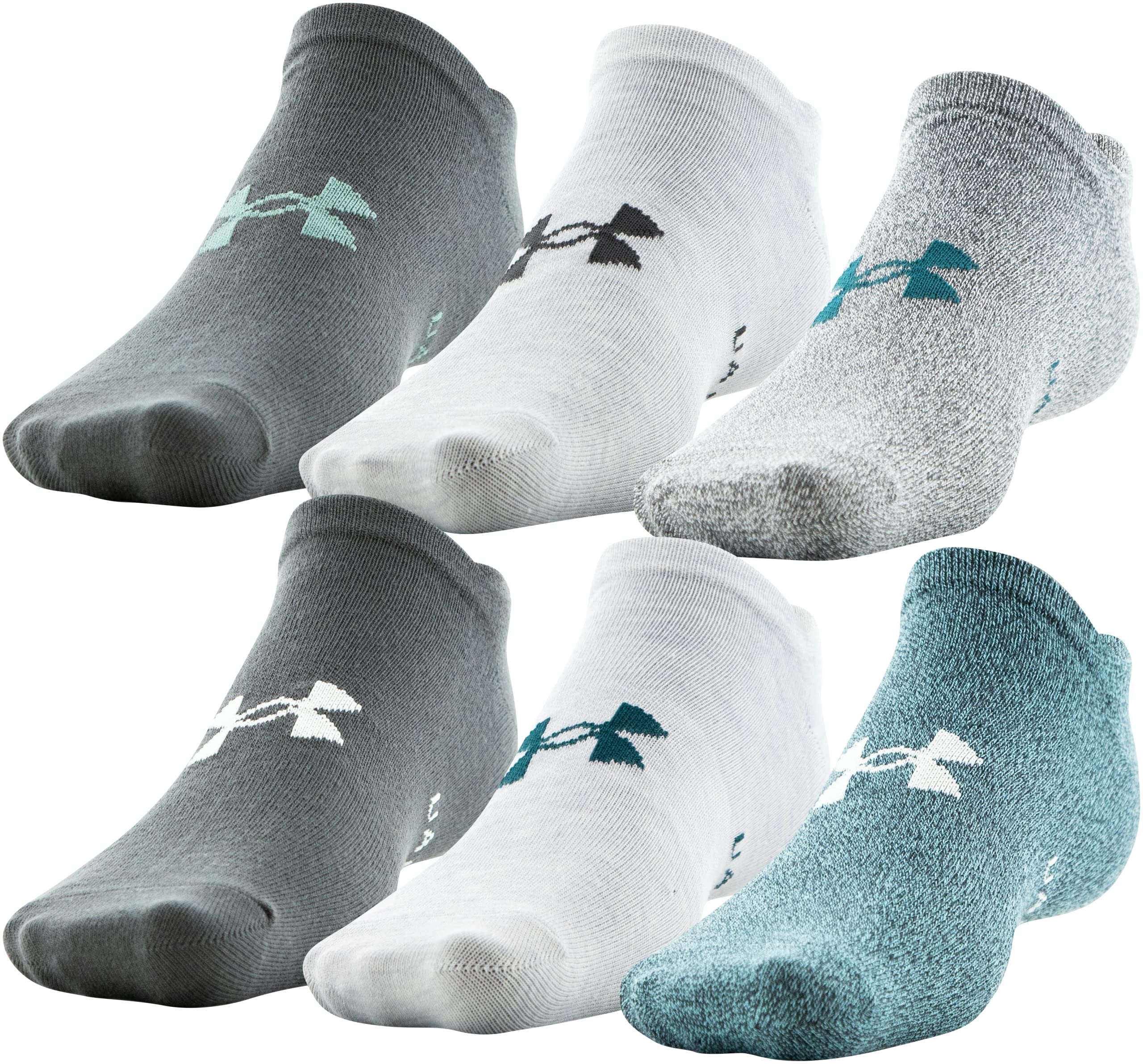 Under Armour Adult Essential Lite No Show Socks, 6-Pairs, Fresco Green Assorted, Medium