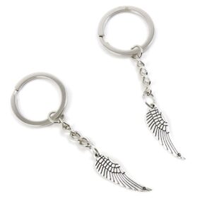 100 pieces keychain keyring door car key chain ring tag charms supplies x6wa8l angel wings connector