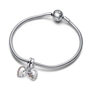 Pandora Puzzle Piece Hearts Splittable Friendship Dangle Charm - Compatible Moments Bracelets - Jewelry for Women - Gift for Women in Your Life - Made with Sterling Silver