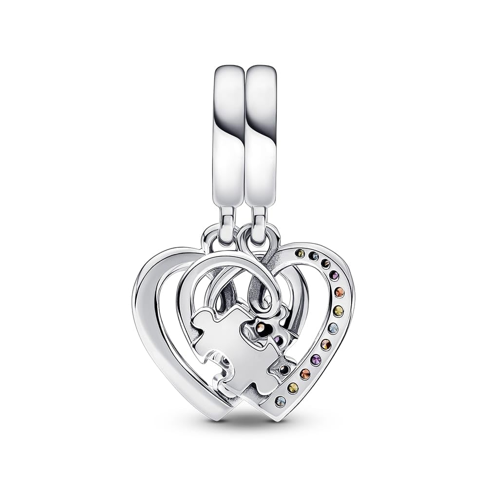 Pandora Puzzle Piece Hearts Splittable Friendship Dangle Charm - Compatible Moments Bracelets - Jewelry for Women - Gift for Women in Your Life - Made with Sterling Silver