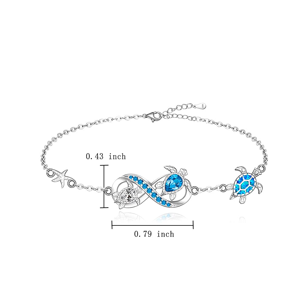 Fenthring Turtle Bracelet for Women Blue Opal Ocean Sea Turtle Bracelet Charms Sterling Silver 925 Crystal Summer Beach Hawaiian Infinity Friendship Tortoise Jewelry Gifts