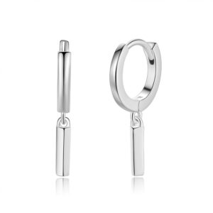 lavishe rhodium plated sterling silver huggie hoop dangle bar drop earrings