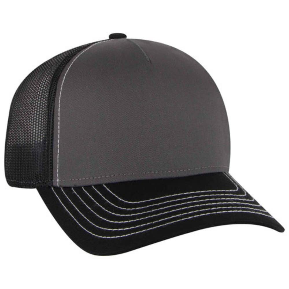 The Vintage Year Plain Cotton Structured Mesh Adjustable Trucker Sports Baseball Cap (Black/Charcoal Gray/Black)