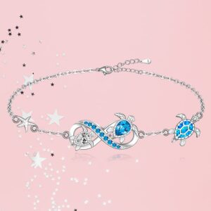 Fenthring Turtle Bracelet for Women Blue Opal Ocean Sea Turtle Bracelet Charms Sterling Silver 925 Crystal Summer Beach Hawaiian Infinity Friendship Tortoise Jewelry Gifts