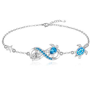 fenthring turtle bracelet for women blue opal ocean sea turtle bracelet charms sterling silver 925 crystal summer beach hawaiian infinity friendship tortoise jewelry gifts