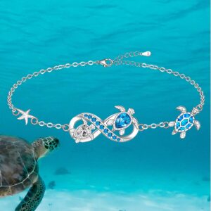 Fenthring Turtle Bracelet for Women Blue Opal Ocean Sea Turtle Bracelet Charms Sterling Silver 925 Crystal Summer Beach Hawaiian Infinity Friendship Tortoise Jewelry Gifts