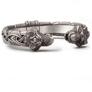 norse tradesman viking wolf cuff bracelet with celtic knot - men & women unisex - one-size-fits-all - semi-adjustable bangle