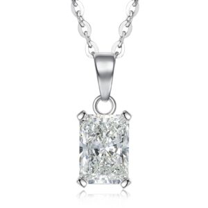 secretalk moissanite radiant pendant necklace for women, 1-2ct d color ideal cut 925 sterling silver solitaire diamond necklace with certificate of authenticity (2ct)