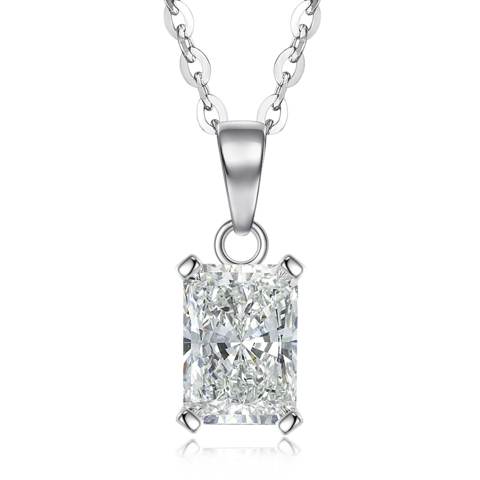 SecreTalk Moissanite Radiant Pendant Necklace for Women, 1-2CT D Color Ideal Cut 925 Sterling Silver Solitaire Diamond Necklace with Certificate of Authenticity (2CT)