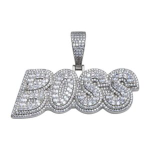 sterling silver boss hip hop pendant w/ micro pave cz stones