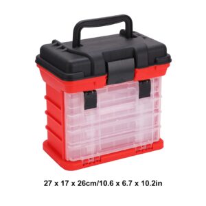 EVTSCAN Portable 4 Layer Fishing Tackle Box with Handle, ABS Impact Resistant Case, 4 Utility Boxes for Outdoor Fishing Storage Bait and Tackle Organizer, Red