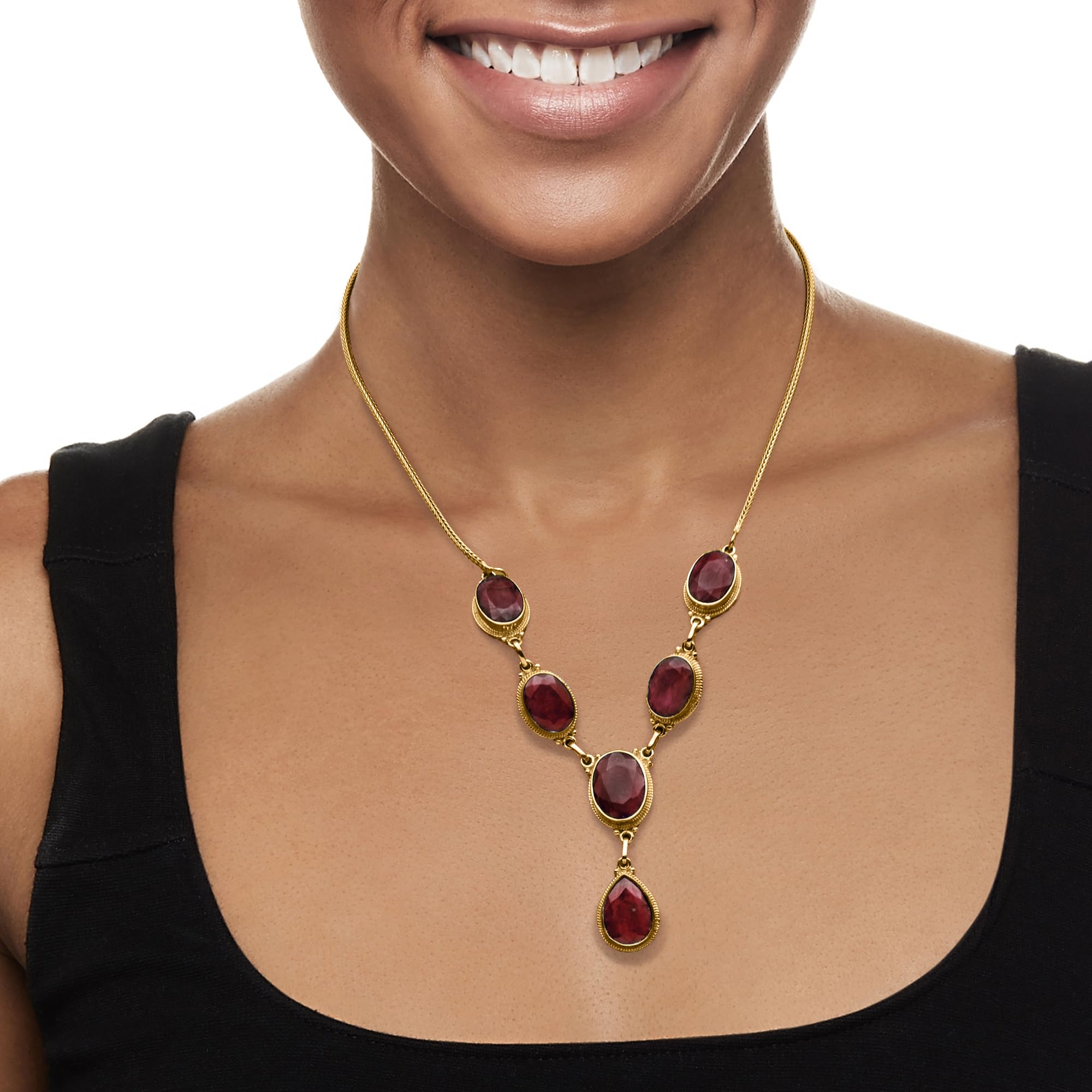 Ross-Simons 49.50 ct. t.w. Ruby Y-Necklace in 18kt Gold Over Sterling. 18 inches