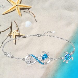 Fenthring Turtle Bracelet for Women Blue Opal Ocean Sea Turtle Bracelet Charms Sterling Silver 925 Crystal Summer Beach Hawaiian Infinity Friendship Tortoise Jewelry Gifts