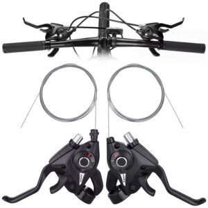 tobwolf bicycle brake levers shifter, 3x7 21 speed mountain bike shifters set, left right brake lever shifter kits with gear indicator, replacement with shift cables for moutain bike folding bike