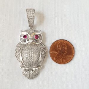 Sterling Silver OWL Hip Hop Pendant w/ Micro Pave CZ Stones