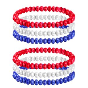 idesign 2 set usa american flag bracelet set for women mens red blue white beads stretch bracelet set patriotic 4th of july independence day gift pack of 2 (beads bracelet)