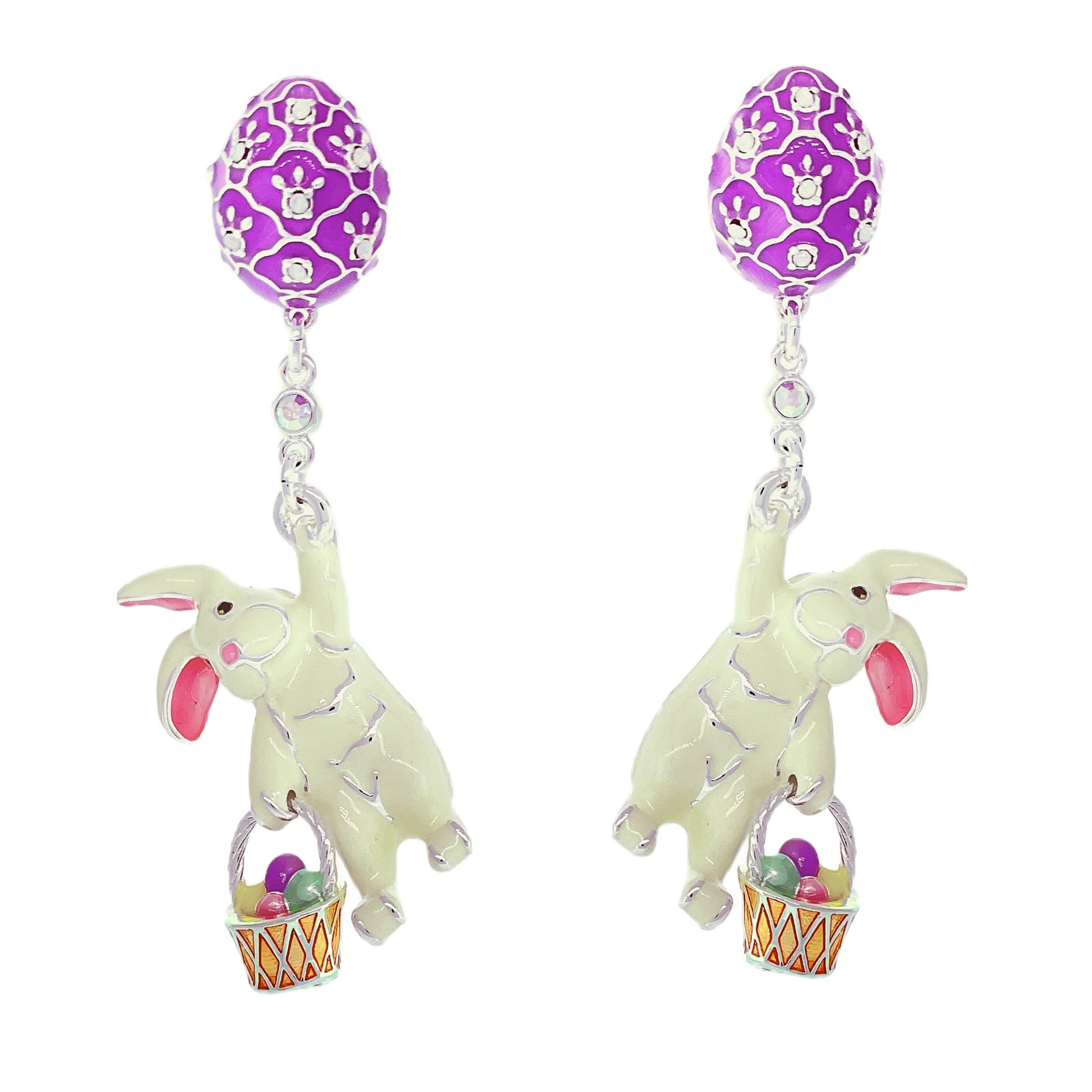 Ritzy Couture DeLuxe Handmade Adorable Drop and Dangle Easter Cute Bunny and Egg Earrings for Women Occasion Fashion Earring Gift for Girls - Fine Silver Plating - Posts