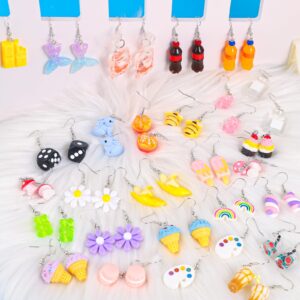 28 Pairs Weird Cute Earrings Funny Kawaii Indie Funky Earrings Including Gummy Bear Water Bottle Food Mushroom Boba Tea Earrings Goldfish Flowers Dangle Earrings for Women