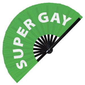 super gay hand fan foldable bamboo circuit rave hand fan funny gag words expressions statement gifts festival accessories (green)