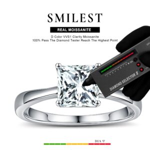 SMILEST 1.5ct Princess Moissanite Rings for Women, D Color VVS1 Clarity Princess Moissanite Diamond Wedding Rings Rhodium Plated 925 Sterling Silver Moissanite Solitaire Engagement Ring for Women