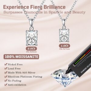 SecreTalk Moissanite Radiant Pendant Necklace for Women, 1-2CT D Color Ideal Cut 925 Sterling Silver Solitaire Diamond Necklace with Certificate of Authenticity (2CT)