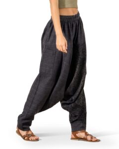 elephant cotton pants for women gypsy clothes for women pajama harem pants women bloom pants, black - sacred spirits, one size