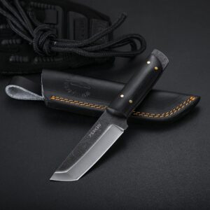 perkin hunting knife with sheath fixed blade knife full tang bushcraft knife tanto blade - pk800 black