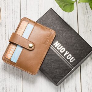 NUOYOU Handmade Genuine Leather Card Case Slim Handy Gift RFID Blocking Card Holder Minimalist Wallet for Men & Women Front Pocket Credit Card Holder (Sheepskin, Light Brown)