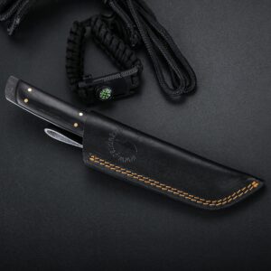 Perkin Hunting Knife With Sheath Fixed Blade Knife Full tang Bushcraft Knife Tanto Blade - PK800 Black