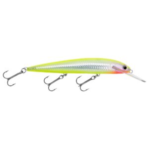 rumble b crankbait, silver fluorescent chartreuse, 3/8 oz, dives 10-14 feet for bass, walleye, trout, and pike