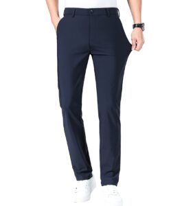 lushenuni men's golf pants slim high stretch, ice silk dress pants with expandable-wais pants (33, blue)