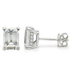 Bo.Dream Emerald Cut Cubic Zirconia CZ Stud Earrings for Women Faux Diamond 18K White Gold Plated Sterling Silver (Total 2.0 Carats, 5x7mm)