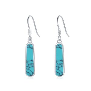 turquoise dangle earrings, rectangle turquoise leverback earrings s925 sterling silver gemstone earrings jewelry for women