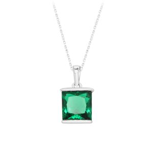 shineadime solitaire pendant necklace - princess cut simulated emerald bar set along with 18" chain in 14k white gold over sterling silver jewelry for women