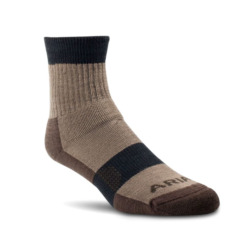 ARIAT 2-Pair Pack Lightweight Wool Blend Seamless Toe Terrain Performance Hiking Socks, Brown, Medium