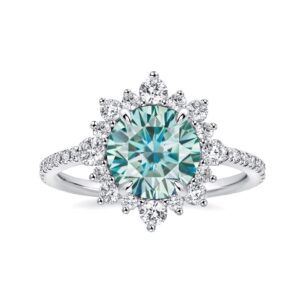 effinny moissanite engagement ring snowflake design halo round cyan blue promise ring for her 925 sterling silver 18k white gold plated anniversary ring (size : 7)