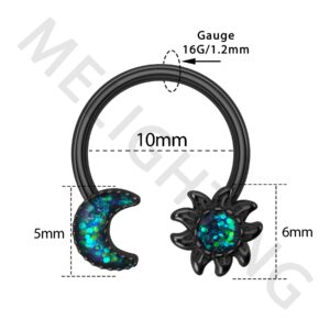 Melighting 16G Septum Rings Moon Daith Piercing Jewelry Sun Black Septum Jewelry 316L Surgical Steel Nose Rings Hoop Helix Earrings Cartilage Jewelry for Women