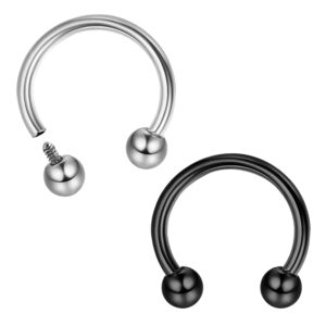 milacolato 16g septum rings for women men | implant grade g23 titanium septum ring | internally threaded horseshoe barbell piercing jewelry for nose lip tragus eyebrow helix daith | 2pcs 8mm