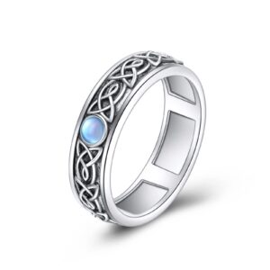 poplyke sterling silver anxiety spinner rings moonstone celtic ring rotatable mood rings for women men relieve stress gift（9 size）