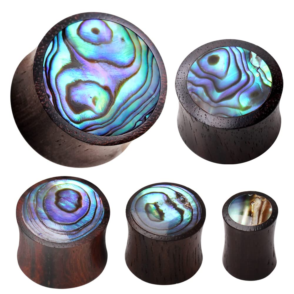 Pierced Owl Organic Sono Wood with Abalone Inlay Saddle Plugs, Sold as a Pair (10mm (00GA))