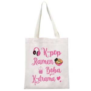 meikiup k-pop lover tote bag canvas shopping bag k-drama lover gift k-pop fashion for fans milk tea lover gift (krbk tote bag)