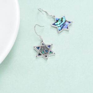 YFN Star of David Earrings Sterling Silver Tree of Life Dangle Earrings Abalone Shell Jewish Jewelry Gifts for Women Star Of David Jewelry for Hanukkah