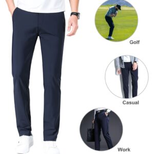 LUSHENUNI Men's Golf Pants Slim High Stretch, Ice Silk Dress Pants with Expandable-WAIS Pants (33, Blue)