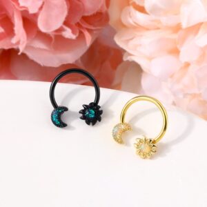 Melighting 16G Septum Rings Moon Daith Piercing Jewelry Sun Black Septum Jewelry 316L Surgical Steel Nose Rings Hoop Helix Earrings Cartilage Jewelry for Women