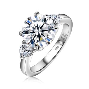 anuclub 4.6ct moissanite 3 stone engagement rings d color vvs1 round cut 18k white gold plated 925 sterling silver anniversary wedding promise ring, christmas gift for women 7.5