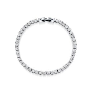 sterling silver moissanite tennis bracelet for women- white gold plated 925 silver chain,elegant trendy d color vvs1 round lab diamond for fashion party prom wedding birthday gifts for women(silver 7")