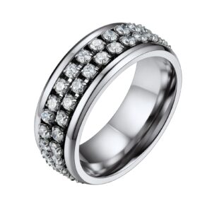 prosteel stainless steel spinning pinky ring size 8 cubic zirconia anxiety chunky ring fidget for women men